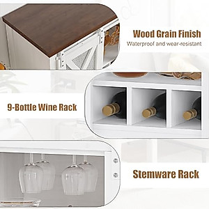 IDEALHOUSE Coffee Bar Cabinet, Sideboard Buffet Storage Cabinet with Storage, Farmhouse Wine Bar Cabinet with Wine Glass Rack, Liquor Cabinet Bar for Home, Kitchen, Dining, Living Room, White