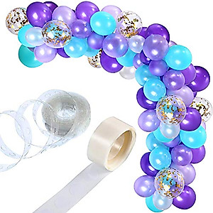 Tatuo 112 Pieces Purple Balloon Garland Kit White Purple Confetti Latex Balloon Arch Garland for Wedding Birthday Graduation Baby Shower Party Decorations(Purple Green)