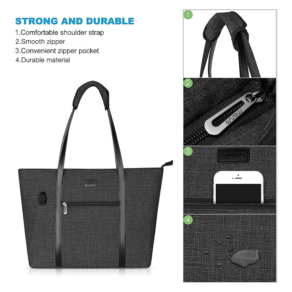 MOSISO USB Port Laptop Tote Bag for Women,Compatible with MacBook Air 15 inch M3 M2/Pro 16 M4 M3 M2 M1,15-15.6 inch Notebook, Work Travel Business Computer Bag with Small Purse, Black