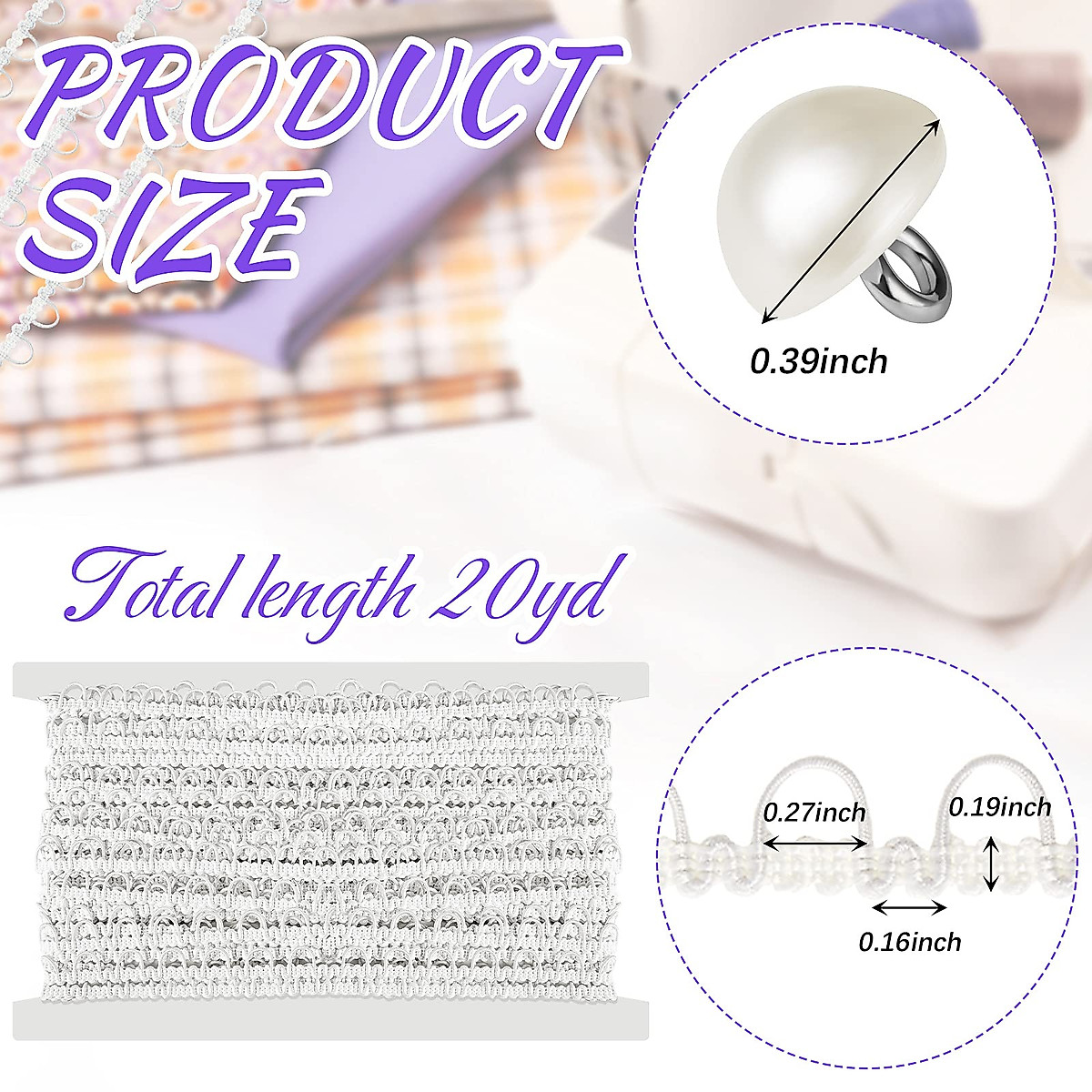 20 Yards Petite Braid Trim Elastic Button Loop Sewing Braid Trim for Costume Crafts Sewing Wedding Bridal Dress Decor (White)
