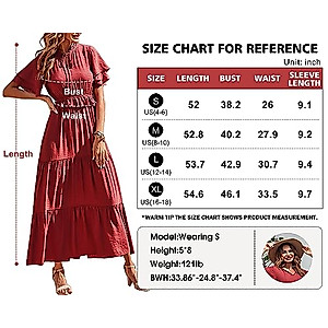 PRETTYGARDEN Womens Summer Boho Maxi Dress Short Sleeve V Neck Ruffle Trim High Waisted Tiered Party Flowy Long Dresses 2023 (Red, X-Large)