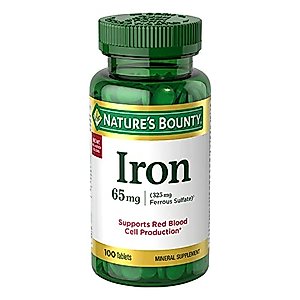 Nature's Bounty Iron 65 mg Tablets 100 Tablets, 100 each, 3-Pack