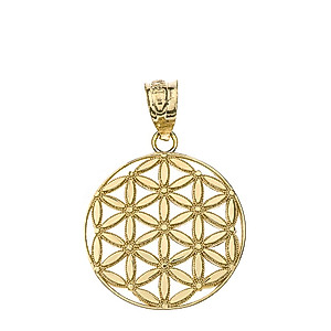 Solid 10k Gold Round Flower Of Life Sacred Geometry Spiritual Pendant