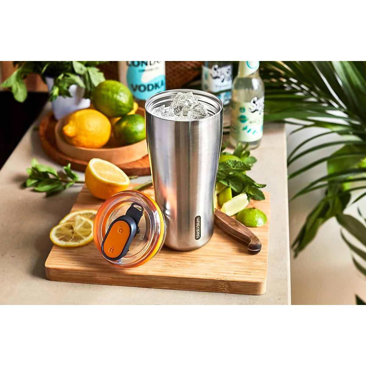 BLACK + BLUM - Insulated Tumbler - 18/8 Stainless Steel Vacuum Insulated Travel Tumbler with Leak Proof, Lockable Lid - Keeps Hot for 6hrs, Cold for 8hrs, Orange - 600ml