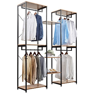 Walnut Wardrobe Clothes Rail 2 + 3 + 2 Shelves with Shoe Rack Clothing Storage Cabinet Clothes Shoes Bedroom Furniture