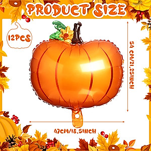 12 Pcs Pumpkin Balloons Thanksgiving Foil Pumpkin Balloons Foil Fall Balloon Large Thanksgiving Balloons Decoration for Baby Shower Birthday Autumn Harvest Thanksgiving Party Supplies
