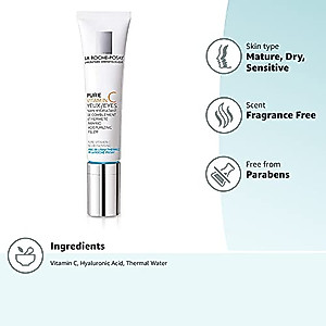 La Roche-Posay Redermic C Pure Vitamin C Eye Cream with Hyaluronic Acid to Reduce Wrinkles for Anti-Aging Effect, 0.5 Fl Oz (Pack of 1)