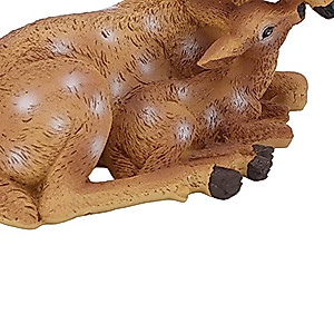 Cyrank Resin Deer Figurine, Mini Animal Figurine Deer Decorations 3.8x2.2x6.7in Outdoor Garden Statue Deer Lying Down Sculpture Ornaments Housewarming Gift
