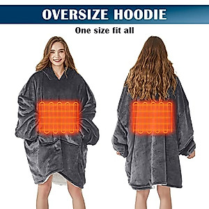 Homemate Heated Wearable Blanket Hoodie, with Battery Pack 7.4V, Oversized Blanket Hoodie for Women Men, Warm Hoodie Blanket