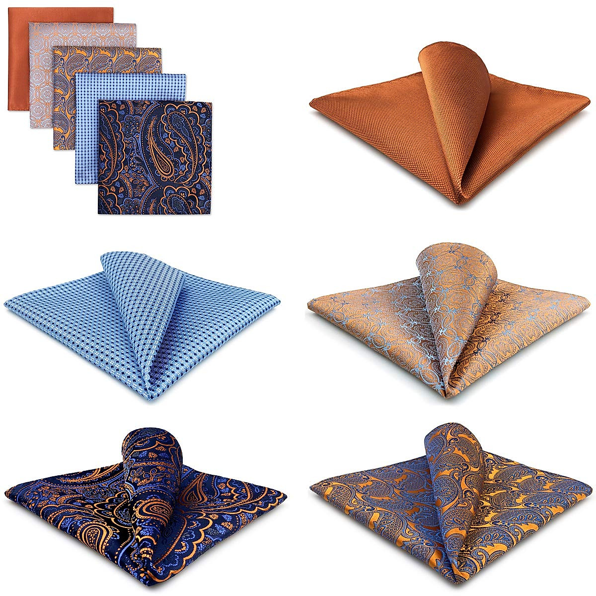 SHLAX&WING 5 Pieces Assorted Mens Silk Pocket Square Handkerchiefs Set 40