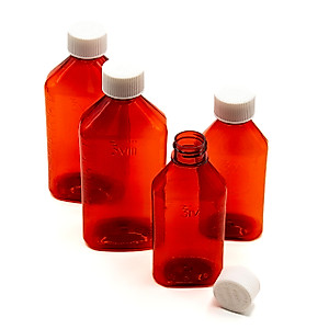 Pharmacy Oval Bottle Amber 8 oz with CR Caps Included (QTY. 50) - Prescription Pharmacy Bottle, Pharmacy Container, Prescription Plastic Container by Sponix