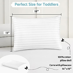 Toddler Pillow- 13X18 Baby Pillows for Sleeping- Small Kids Pillow with Soft Cotton Pillowcase- Machine Washable- Perfect for Cribs Bed Sets, Toddler Cots, Travel (White)