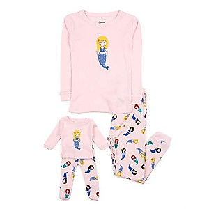 Leveret Mermaid Matching Doll & Girl 2 Piece Pajama Set 100% Cotton 6 Years