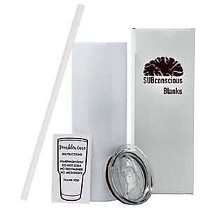 SUBconscious Blanks 20oz Sublimation Tumblers, Blank 4-Pack, Straight Skinny Drink Cups with 4 Reusable Plastic Straws and 4 Lids, Supports DIY Heat Transfers, Double Wall Stainless Steel, Travel Use