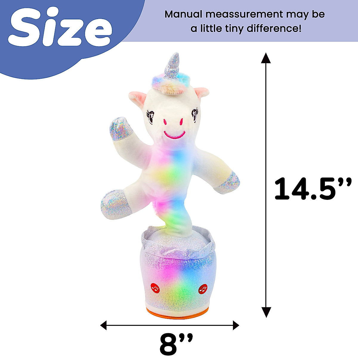 Hopearl Glowing Dancing Unicorn Toy Repeats What You Say Talking Toy Wriggle Singing Mimicking Twisting Electric Light Up Interactive Animated Toy Speaking Gifts for Kids, White, 14.5''
