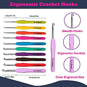 Yarniss Crochet Kits for Beginners, All in One Crochet Kits with 840 Yards Crochet Yarn, 10 Size Ergonomic Crochet Hooks 2.0mm~6.5mm