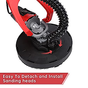 Towallmark Drywall Sander 710W, 2-in-1 Dual-Head Electric Drywall Sander, Variable Speed 1100-2100RPM with 13-Foot Dust Hose, Ceiling Sander with 12 Sand Pads and Dust bag