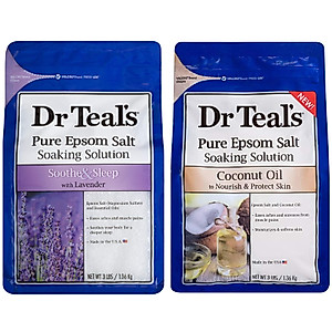 Dr. Teal's Epsom Salt Bath Variety Gift Set (3lbs Ea.) - Soothe & Sleep Lavender, Nourish and Protect Coconut Oil - Essential Oils Blended with Pure Epsom Salt