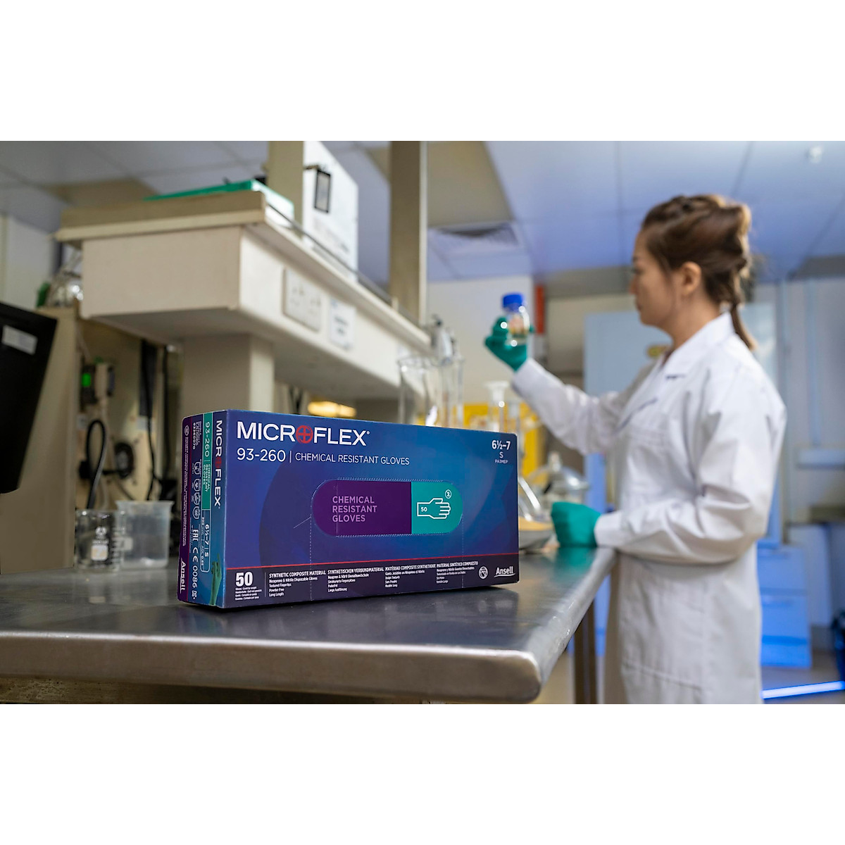 Microflex 93260100 93-260 7.8 Mil Triple-Layer Disposable Neoprene and Nitrile Blend Gloves, Small, Case (50)