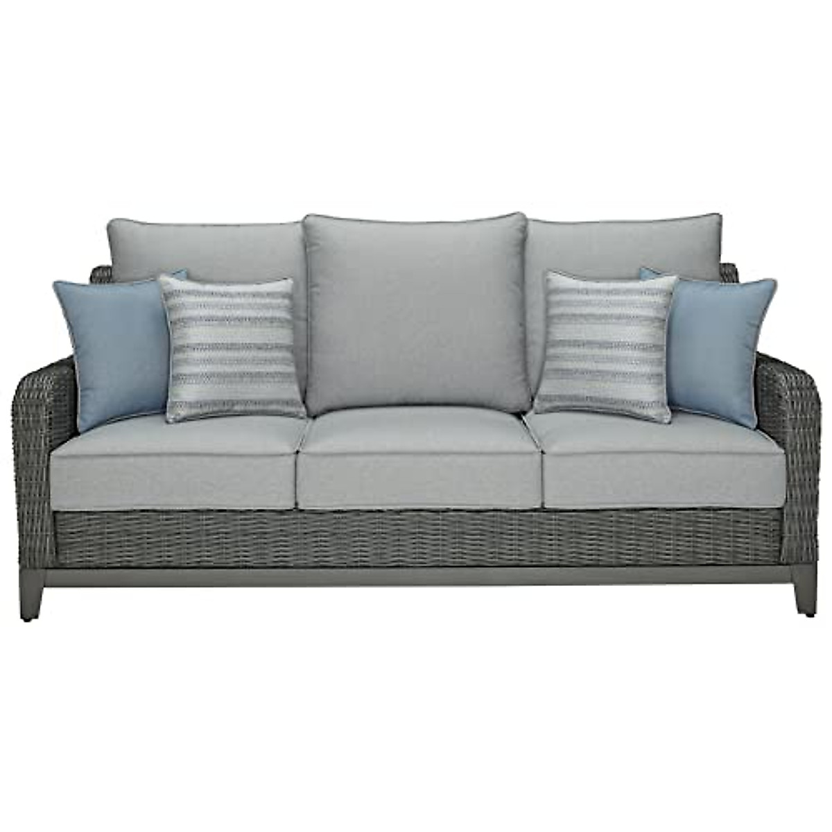 Signature Design by Ashley Outdoor Elite Park Patio Wicker Sofa with Cushion, Gray