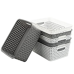 Uumitty Plastic Weave Storage Basket, Small organizer Basket Set, 6 Packs, T