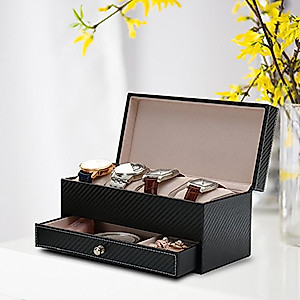 goldwheat Watch Box PU Leather Jewelry Organizer Travel Display Case for Men/Women,4 Slots Magnetic Top,Black