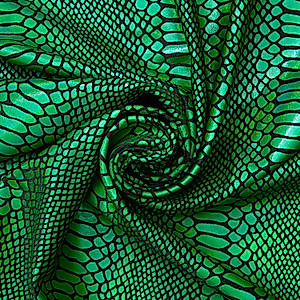 Snake Scale Hologram Tricot Foil Fabric - Black Green Shiny Stretchy 60” by The Yard
