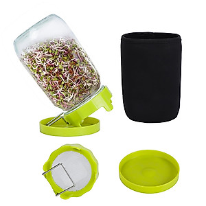 Sozize Sprouting Kit Sprouts Growing Kit 34oz Wide Mouth Seed Sprouting Jar Germination Kit 304 Stainless Screen Lid and Stand Blackout Sleeve Tray for Growing Bean Alfalfa Sprout Seeds