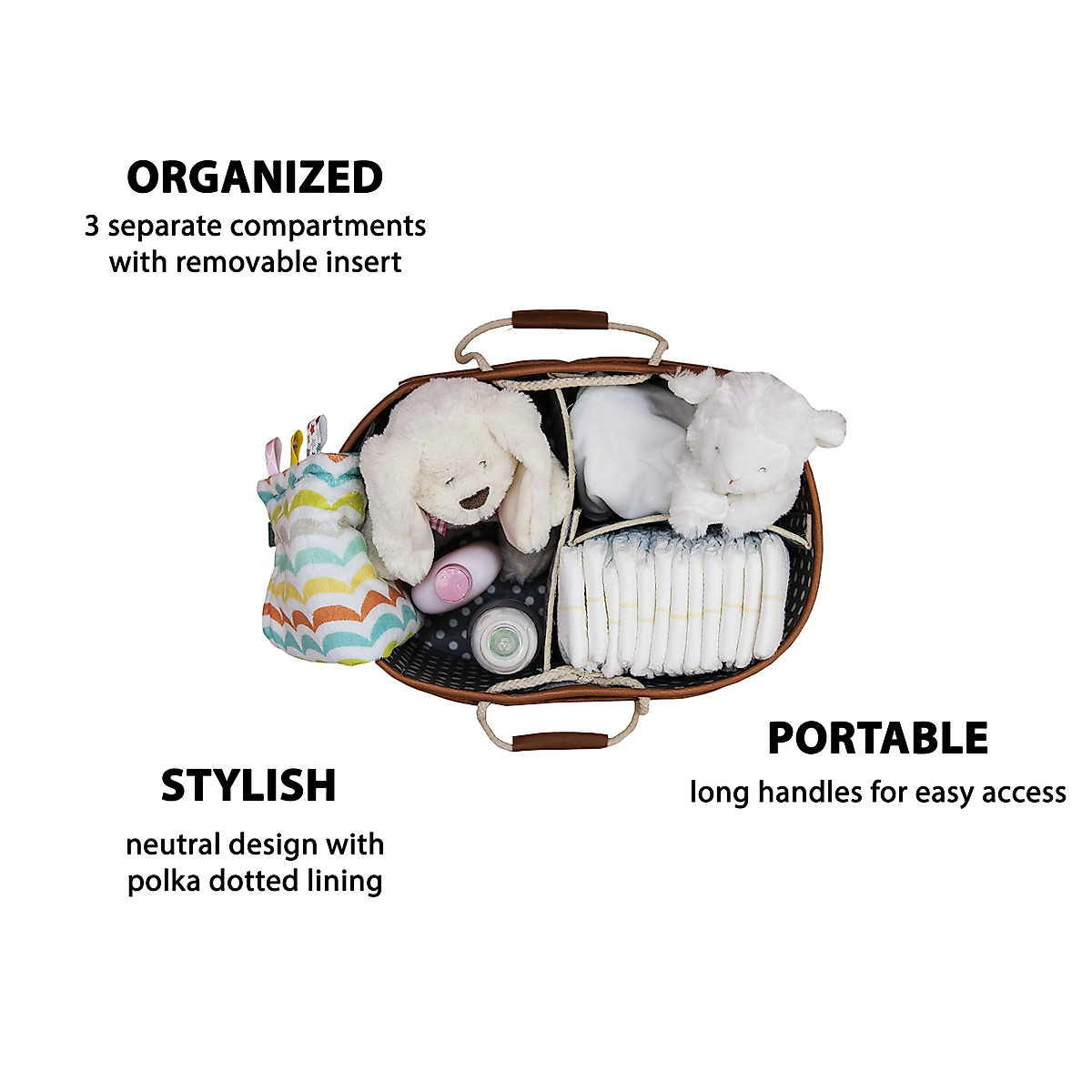 Diaper Caddy Organizer – Diaper Organizer Bag with Long Carry Handles – Neutral Diaper Caddy for Baby Shower or Gift Registry – Caddy for Baby Stuff with Removable Insert – Unisex Baby Organizer Caddy