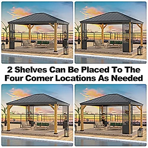 OLILAWN Gazebo 12x14, Outdoor Hardtop Gazebo with Large Aluminum Frame, Galvanized Steel Top Gazebo with Drainage System, All-Weather Metal Gazebo Pavilion with Display Shelves, for Patio Garden Lawns