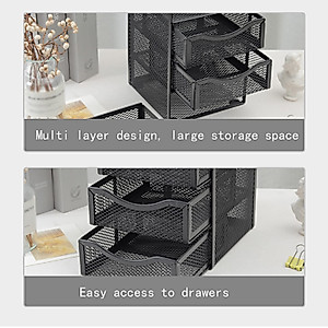 Lovskoo Mesh Desk Organizer with 3 Drawers - Office Desk Accessories & Workspace Organizer - Black