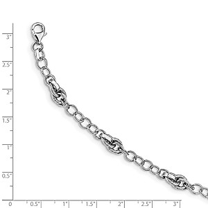 14K White Gold and Textured Unique Link Bracelet - with Secure Lobster Lock Clasp 7.75"