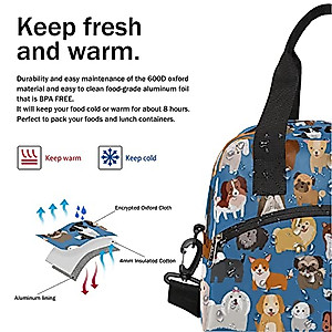 Insulated Lunch Bag Cute Animal Dogs Puppy Lunch Box for Women Girls Reusable Leakproof Meal Prep Lunch Bag Cooler Tote Bag with Removable Adjustable Shoulder Strap for Adult Travel Picnic Work School