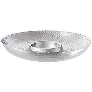 KINDWER Hammered Aluminum Chip and Dip Bowl, 16-Inch, Silver