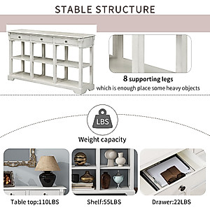 Merax Console Table/Sideboard with Ample Storage, Open Shelves and Drawers for Living Room, Antique White