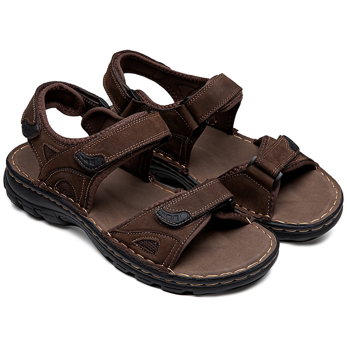 Jousen Men's Leather Sandals Arch Support Summer Outdoor and Indoor Beach Open Toe Fishermans Sandals for Men (AMY2010 Dark Brown 10)
