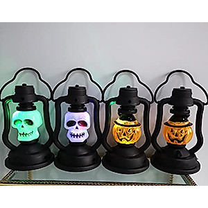 The Electric Mammoth LED Halloween Candles – Set of 4 – Light Up Flashing Pumpkin Skull Lantern Decoration – Fun Decor for Work, School, Office or Home