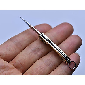 JPCRMOV Mini Pocket Knife Keychain for Men, Ultra Light 9g Compact Folding Knife EDC, Sharp X50CR15MoV Steel Blade, Brass Sandalwood Handle