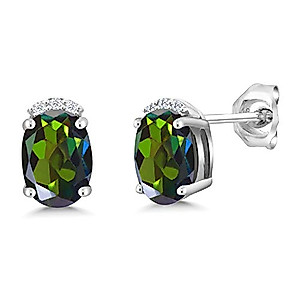 Gem Stone King 1.66 Ct Oval Green Mystic Topaz G-H Lab Grown Diamond 925 Silver Earrings