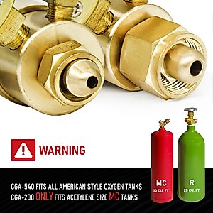 RX WELD Oxygen and Acetylene Regulators, CGA540 and CGA200, Compatible with V-Style Welding Gas Torch Cutting - T Handle