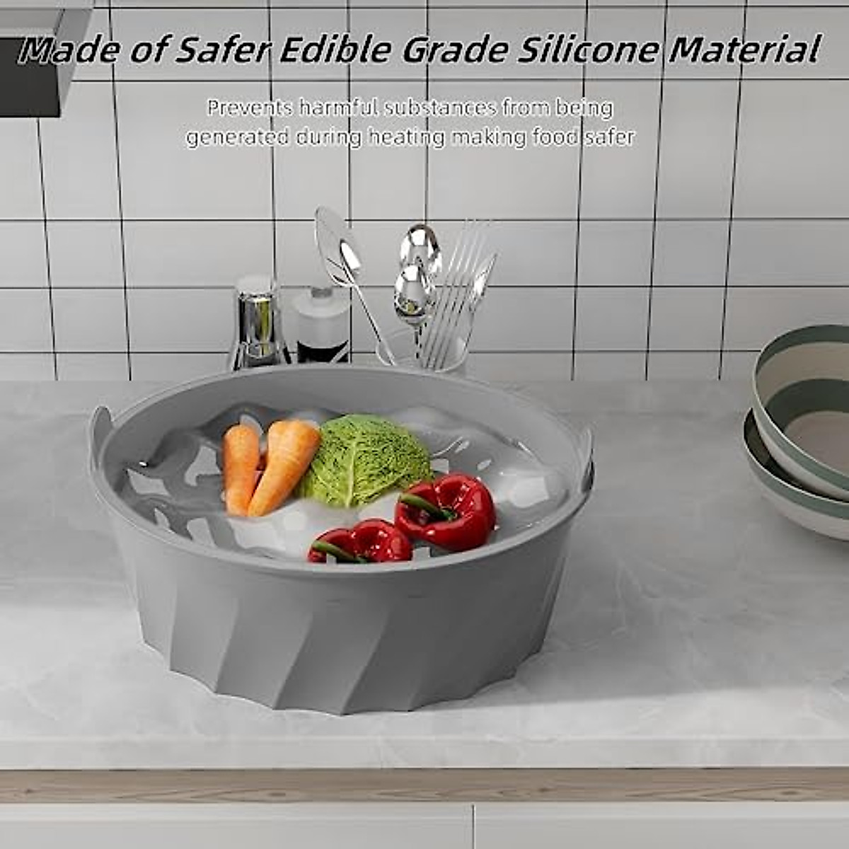 Slow Cooker Liners, Food Grade Silicone Crockpots Liner Safer Reusable, 6-7 Qt Oval Crock Pot Liners Silicone for Slow Cookers 2 Pcs (Black & Gray)