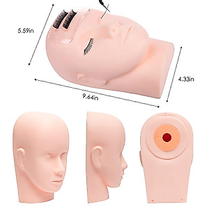 Buqikma Lash Mannequin Head Pro Training Mannequin Flat Head Mannequin Head for Eyelash Extensions Cosmetology Mannequin Head Makeup Mannequin Head Stand for Practice Makeup Massage Acupuncture