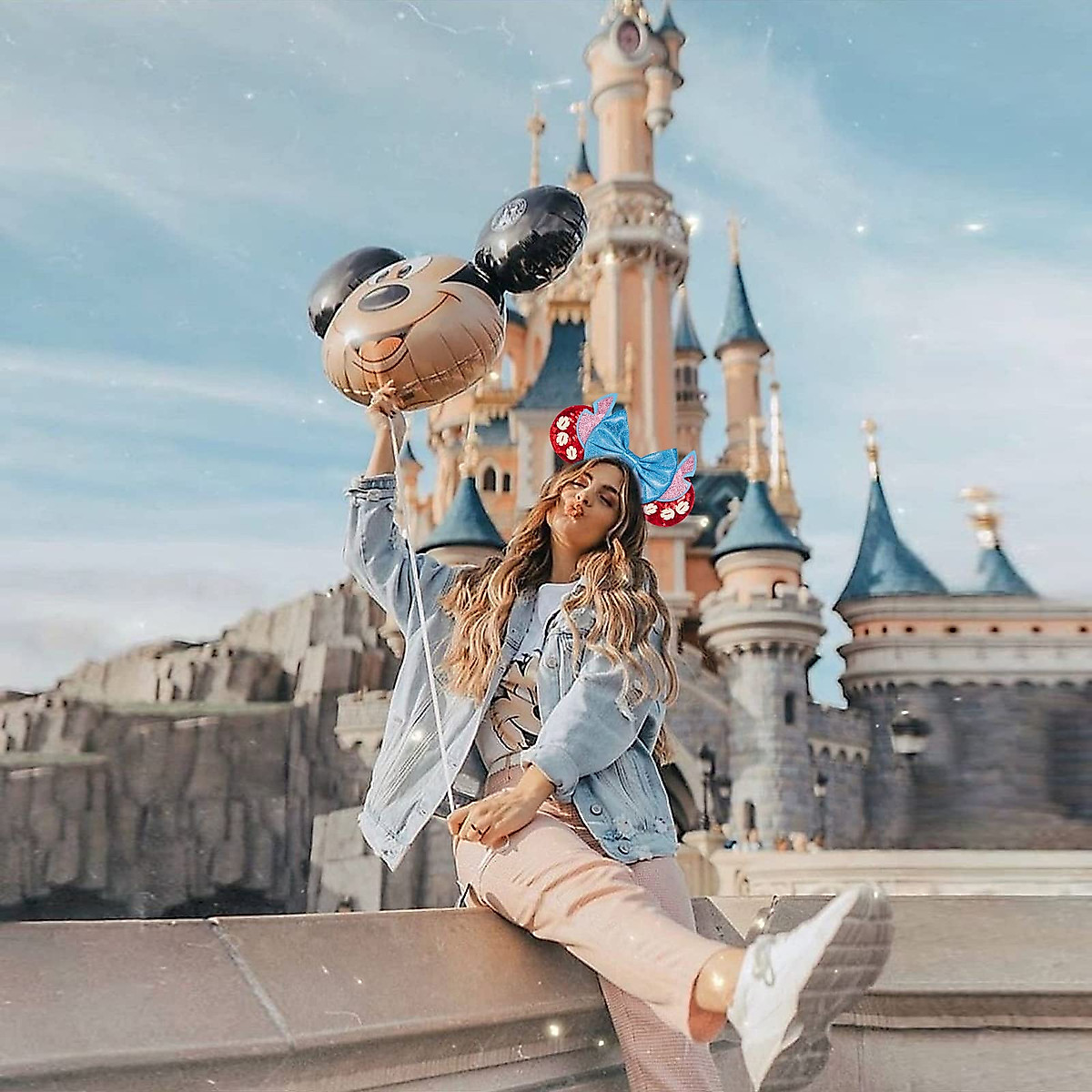 FANYITY Mouse Ears, Sequin Mouse Ears Headband for Boys Girls Women (Red)