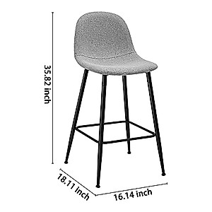 CangLong Upholstered Counter Height Stool Chair with Metal Legs for Bar, Kitchen, Dining Room, Living Room and Bistro Pub, Set of 2, Grey