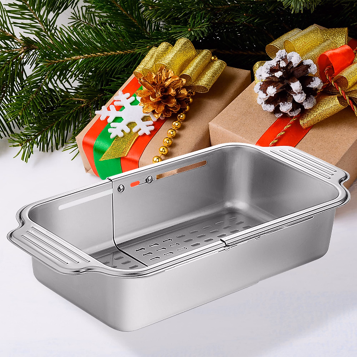 DOXILA Over the Sink Colander Strainer Basket - Kitchen Essentials for New Home-Expandable to Fit Most Sinks - Stainless Steel, Wash Vegetables and Fruits, Drain Cooked Pasta and Dry Dishes