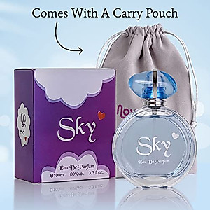 NovoGlow Sky for Women - 3.3 Fl Oz Eau De Parfum Spray - Long-Lasting Fruity Floral & Woody Scents Smell Sweet & Feminine All Day Includes Carrying Pouch Lovely Gift for Women on All Occasions