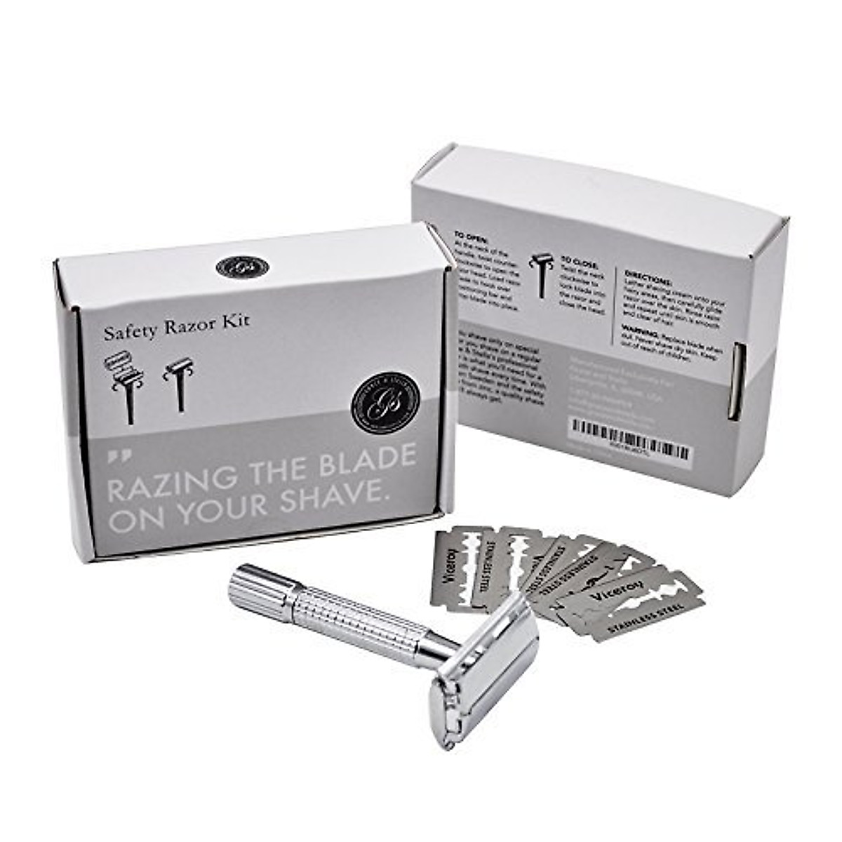 Swedish Platinum Bladed Double Edge Razor Kit for Zero Irritation - Stainless Steel Safety Razor Kit for Comfortable Wet Shaving with 5 Swedish Platinum Super Blades by grace & stella (5 Blades)