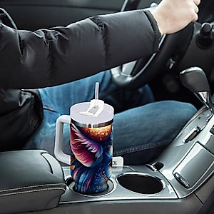 Nexawaveo Stainless Steel Tumbler with Handle and Straw Psychedelic Bull Colorful Dots Fits in Standard Cup Holder Iced Coffee Cups for Smoothie Cocktail Beer Soda Fruit Juice