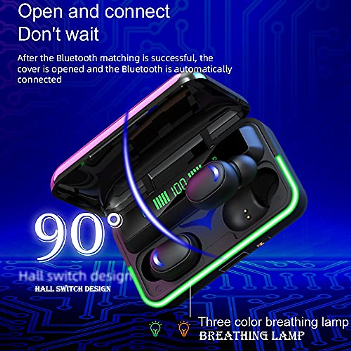 E10 True Wireless Earbuds Bluetooth 5.3 Headphones Touch Control with Wireless Mobile Power Earbuds Headphones Charging Case IPX4 Waterproof Stereo Earphones in-Ear Built-in Mic Headset