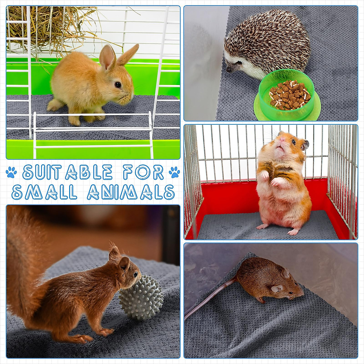 VitalCozy 10 Pcs Guinea Pig Pee Pads Mats for Cage Rat Bedding Blanket for Guinea Pigs Controlling Absorbent Waterproof Pee Pads for Rabbits, Hamster and Other Small Animals(18 x 24 Inch,Gray)